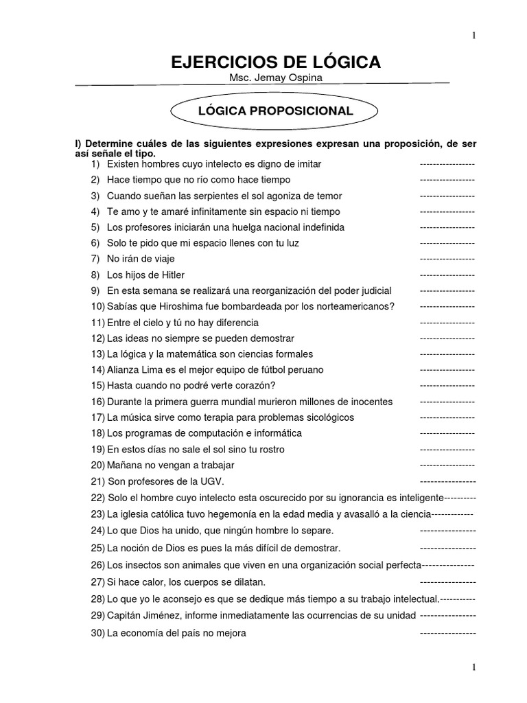 Ejercicios Logica Proposicional 2 | PDF | Proposición | Science