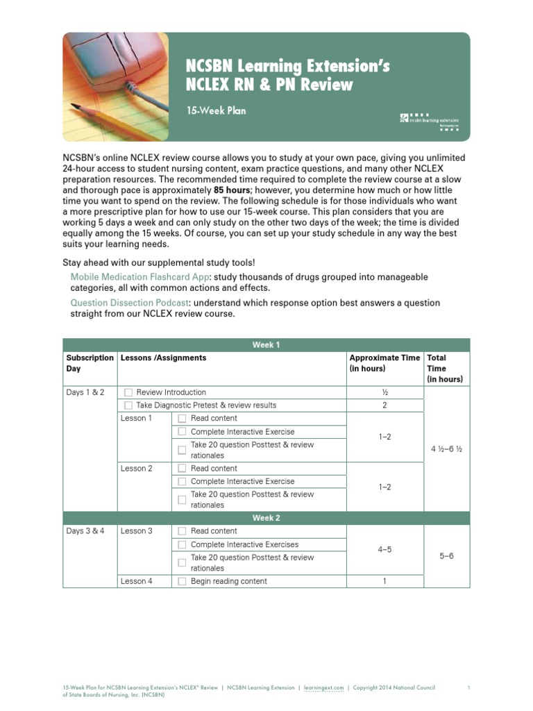 NCSBN Learning Extension's Nclex RN & PN Review: 15-Week Plan ...