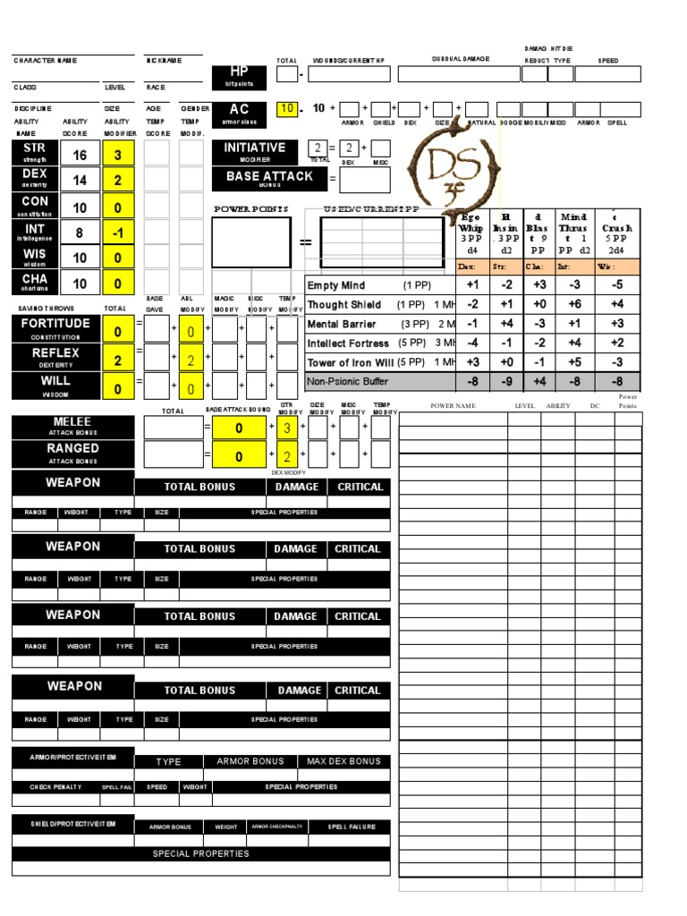 Dark Sun Psionic Character Sheet | PDF | Tabletop Games | Entertainment