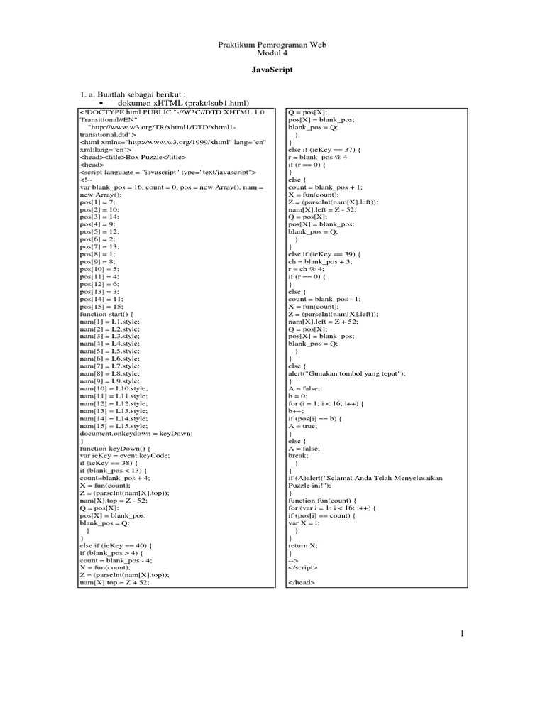 Praktikum Pemrograman Web Modul 4: Javascript | PDF | Xhtml | World Wide Web Consortium Standards