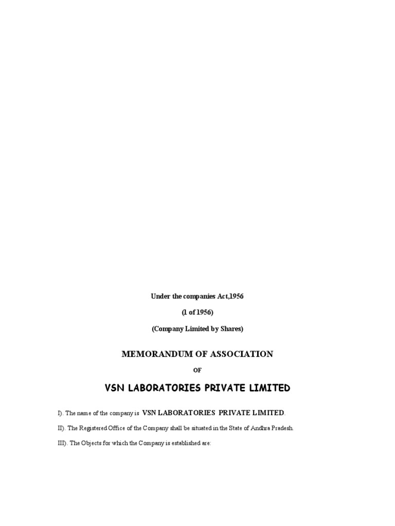 Memorandum of VSN Laboratories Pvt Ltd | PDF | Securities (Finance ...