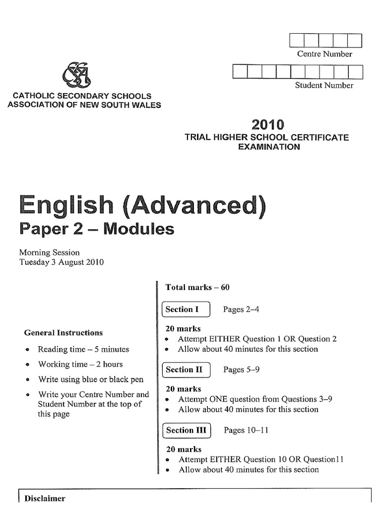 English Advanced Paper 2 CSSA 2010 Trial | PDF