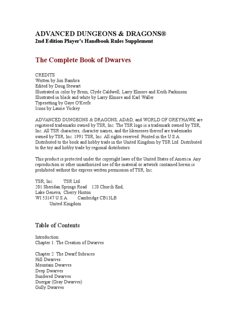 The Complete Book of Dwarves | PDF | Dwarf (Dungeons & Dragons) | Nature