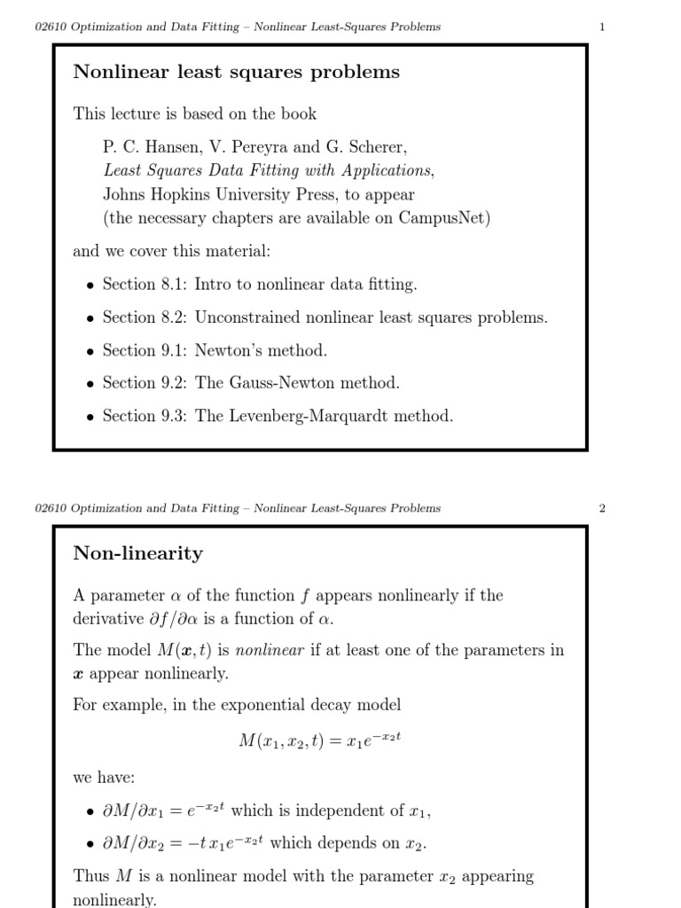 Nonlinear Model Fitting Through Least Squares Optimization A Comparison Of Newton S Method