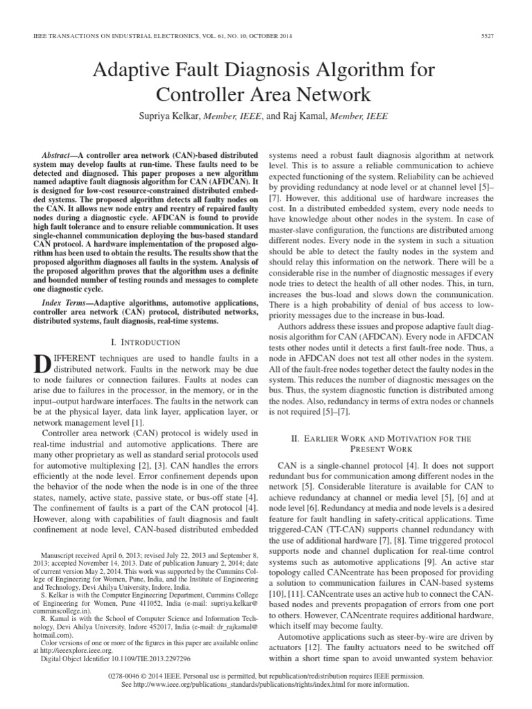 Adaptive Fault Diagnosis Algorithm For Controller Area Network | PDF ...