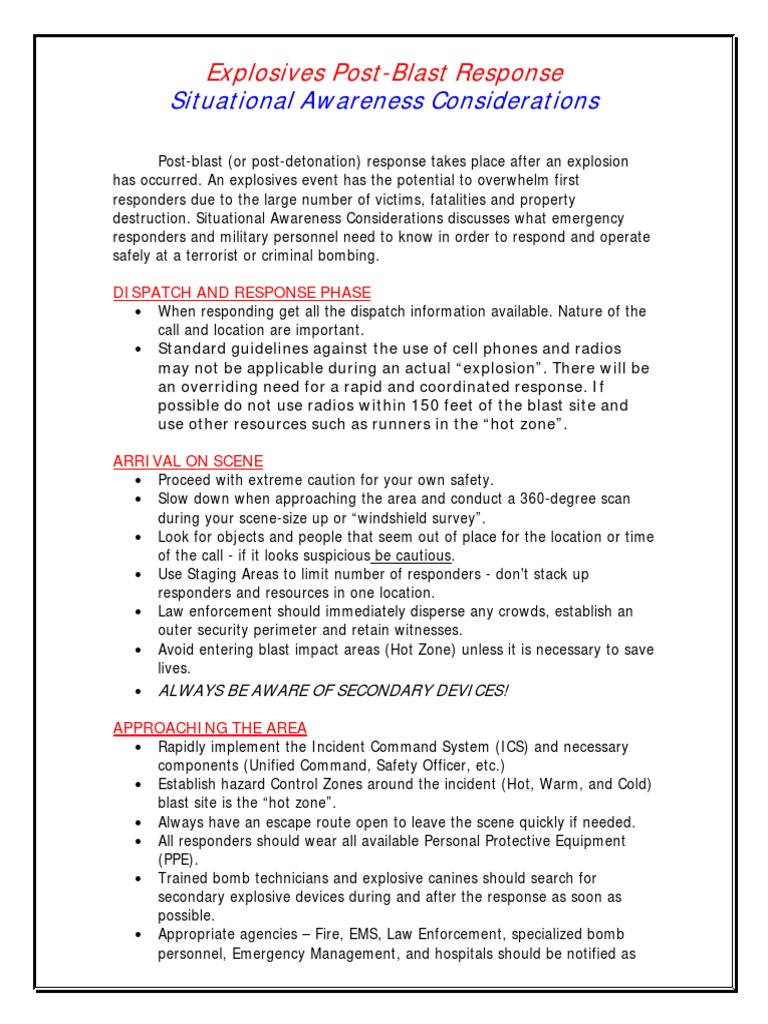 Post-Blast Response Guide Safety First Responders | PDF | Incident ...