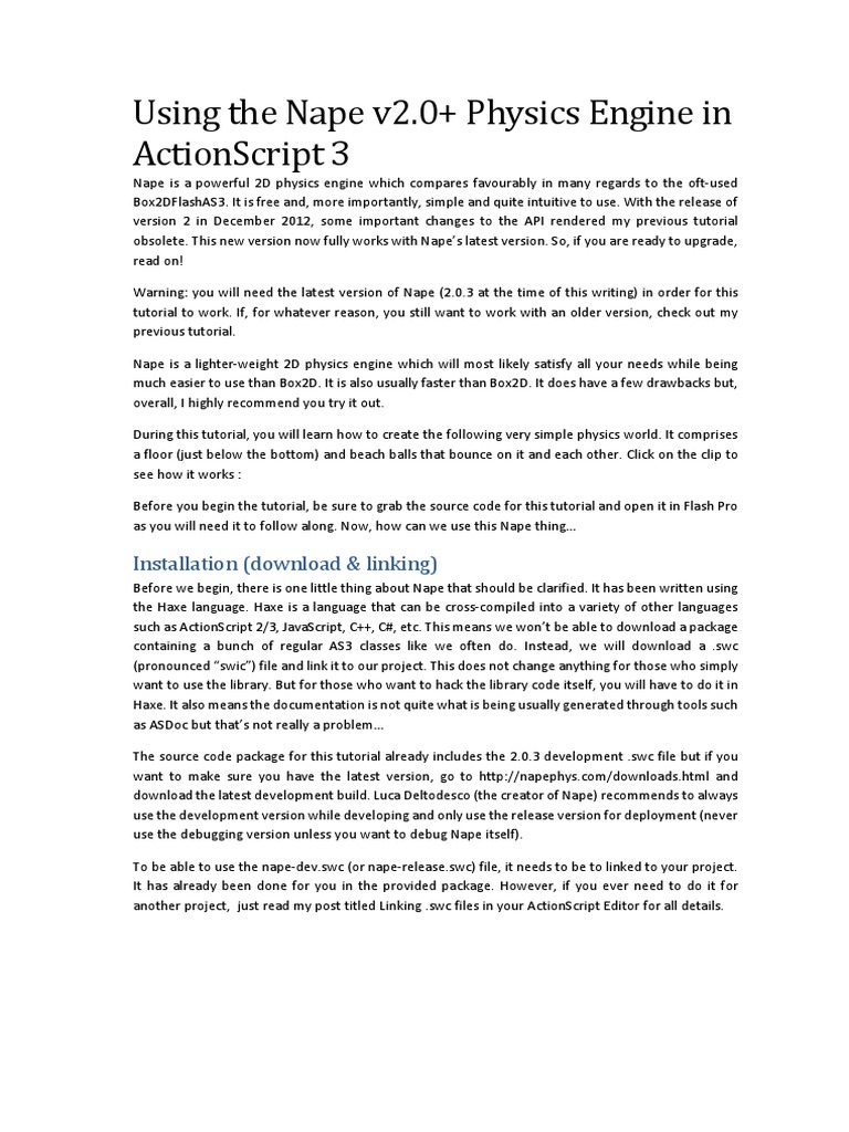 Using The Nape v2.0+ Physics Engine in ActionScript 3 | PDF | Rotation Around A Fixed Axis | Shape