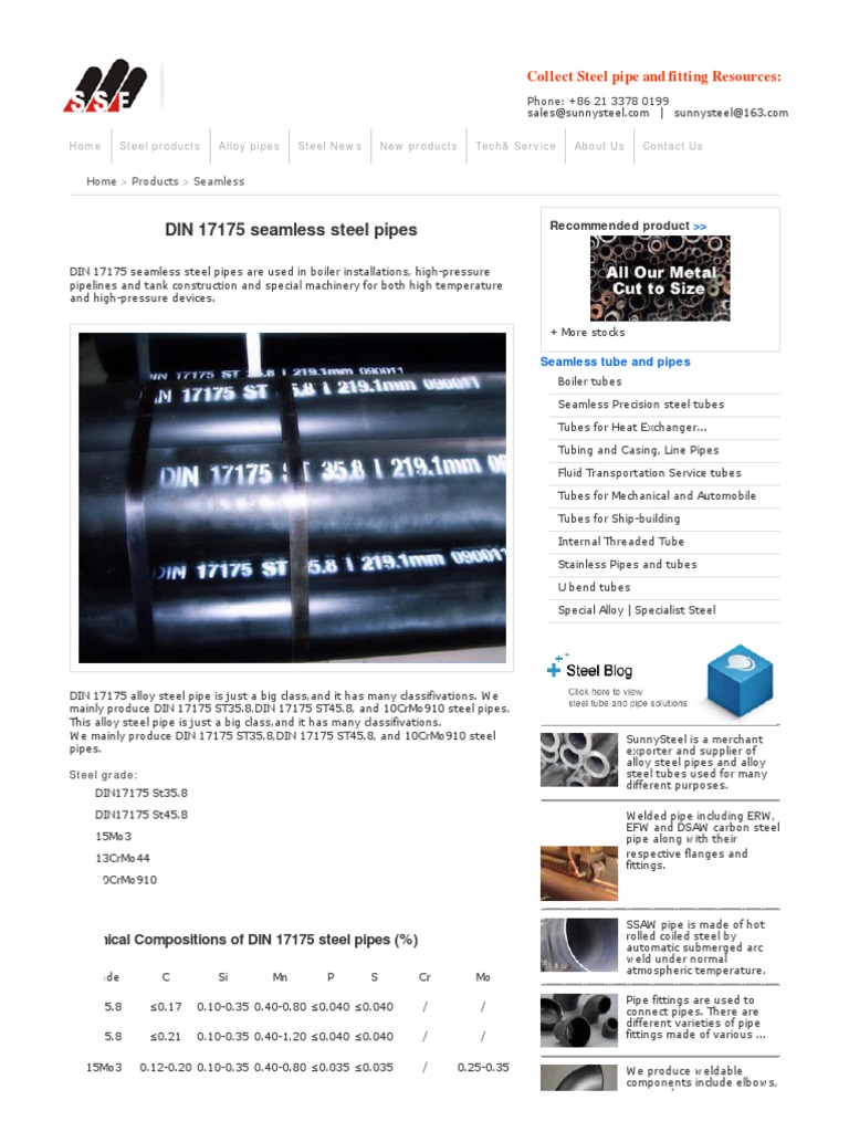 DIN 17175 Seamless Steel Pipes, Boiler Tube, Boiler Pipe, Seamless Pipe ...