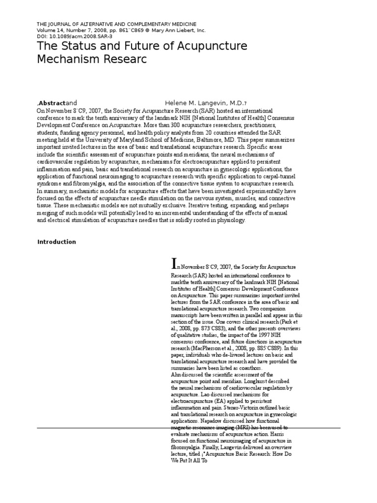 The Status and Future of Acupuncture Machanism Resear | PDF ...