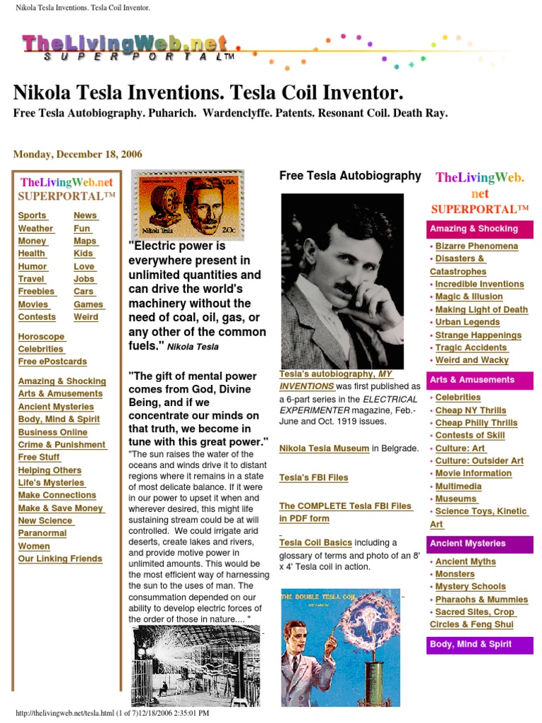Nikola Tesla Inventions Tesla Coil Inventor | PDF | Nikola Tesla | Science