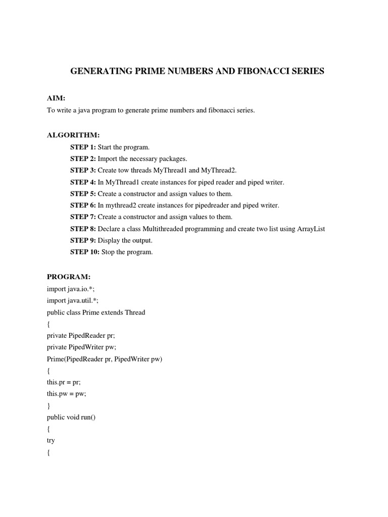 Java Prime & Fibonacci Program | PDF | Java (Programming Language ...