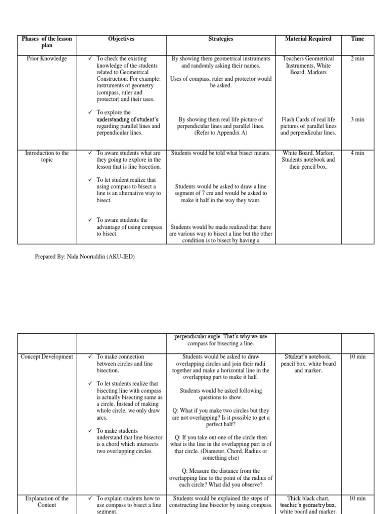 Line Bisector Lesson Plan | PDF | Circle | Elementary Mathematics