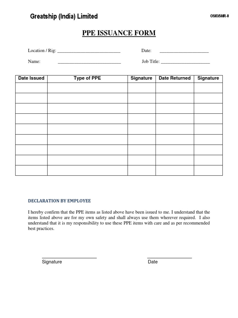 OSO-50-R0 PPE Issuance Form | PDF | Career & Growth