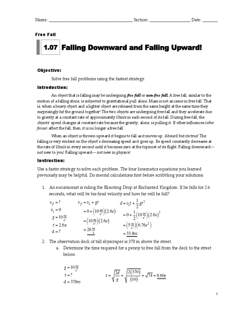 Free Fall Physics: Time and Velocity | PDF | Gravity | Natural Philosophy