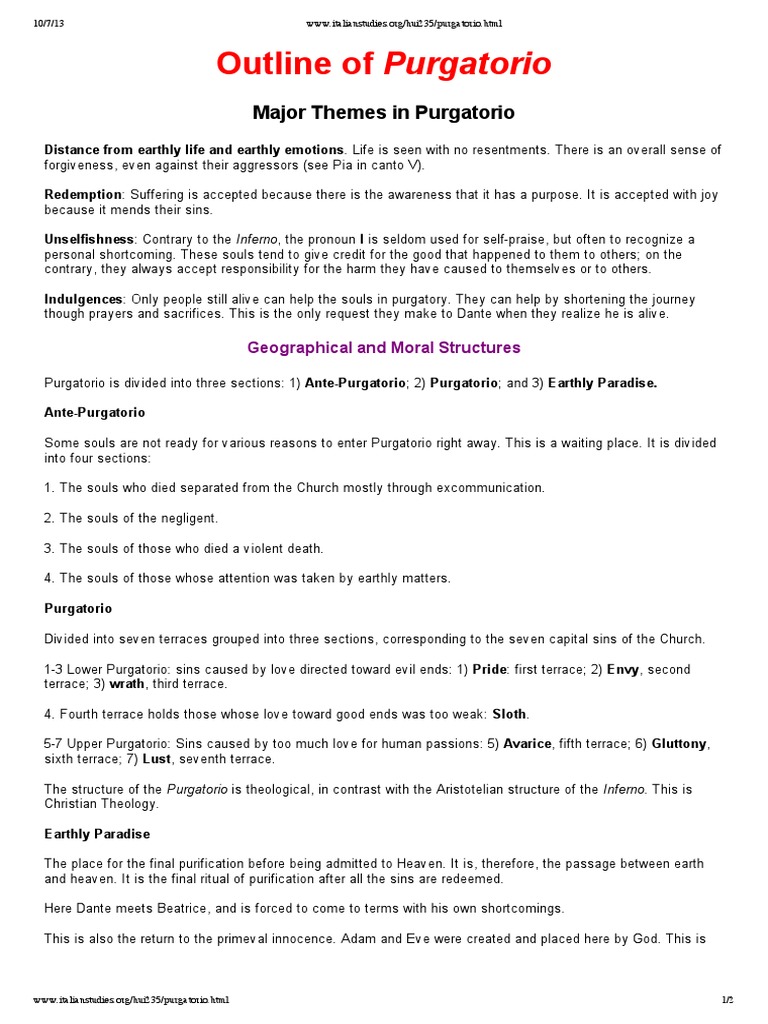 Purgatorio by Dante Outline | PDF | Divine Comedy | Abrahamic Religions