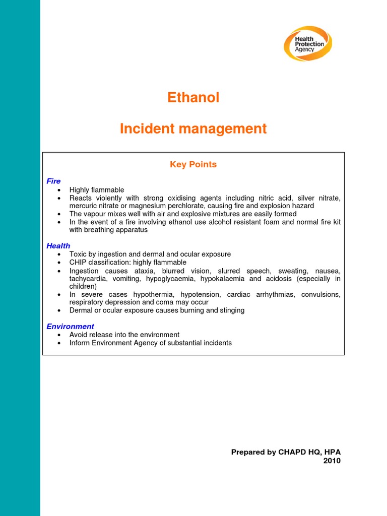 Hpa Ethanol Incident Management v1 | PDF | Dangerous Goods | Hypothermia