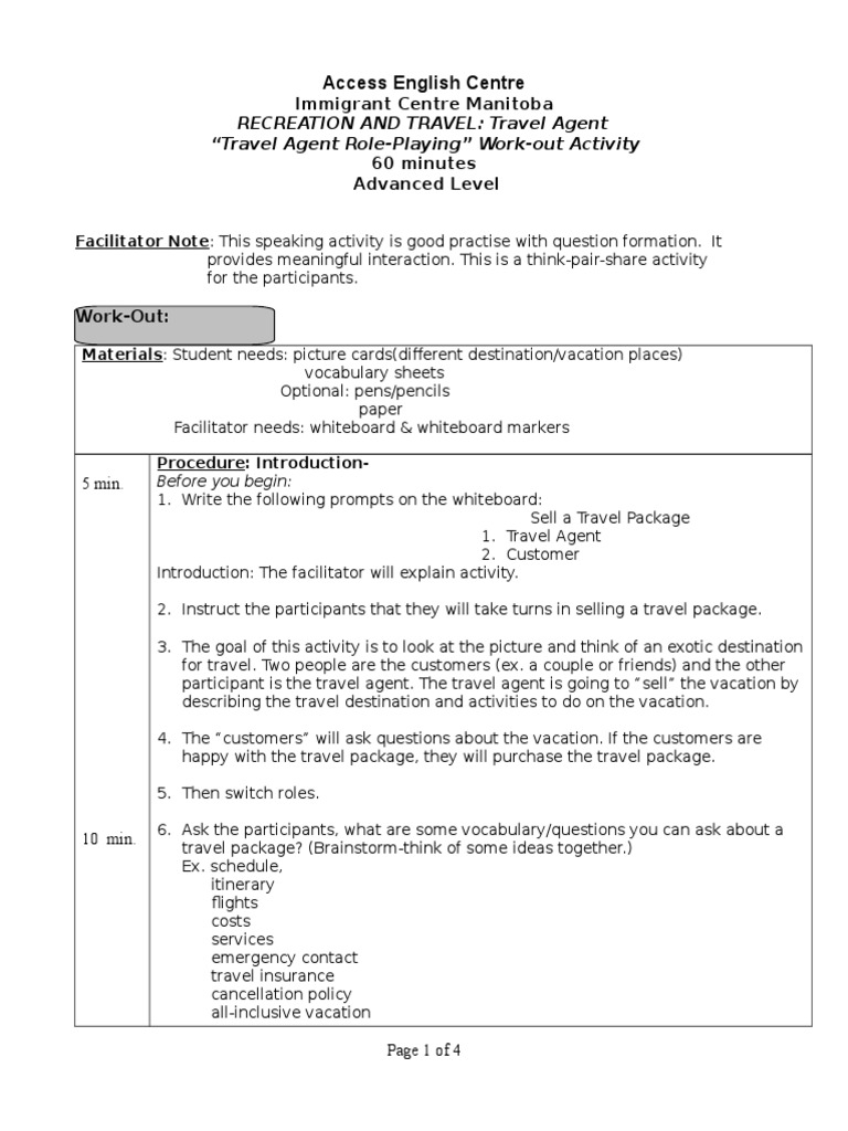 Travel Agent Role Playing Work Out | PDF | Travel Agency | Service ...