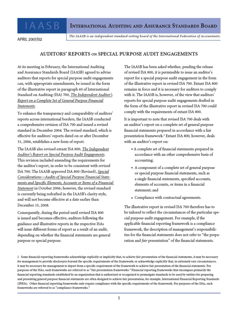IFAC Paper Special Purpose Reports | Financial Audit | Auditor's Report