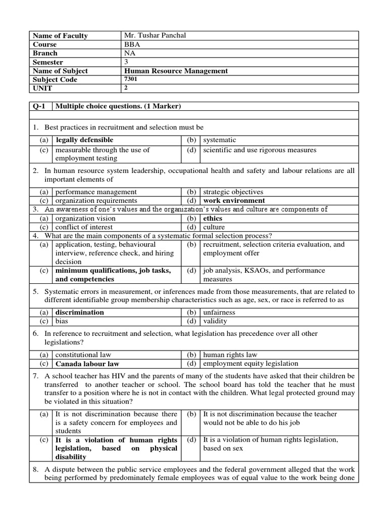 Question Bank Format - Unit-2 | Recruitment | Employment