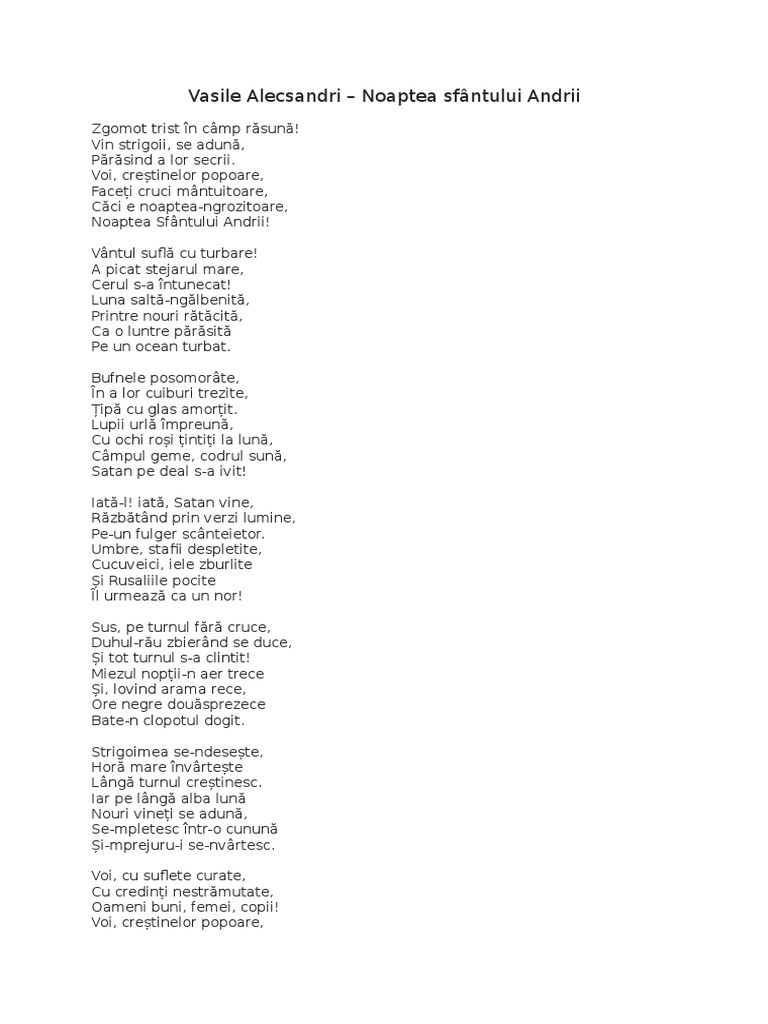 Vasile Alecsandri - Noaptea Sfântului Andrii