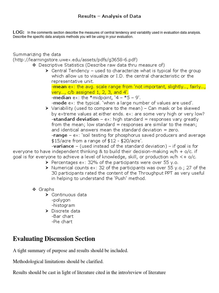 Evaluating Discussion Section: Results - Analysis of Data Log | PDF ...