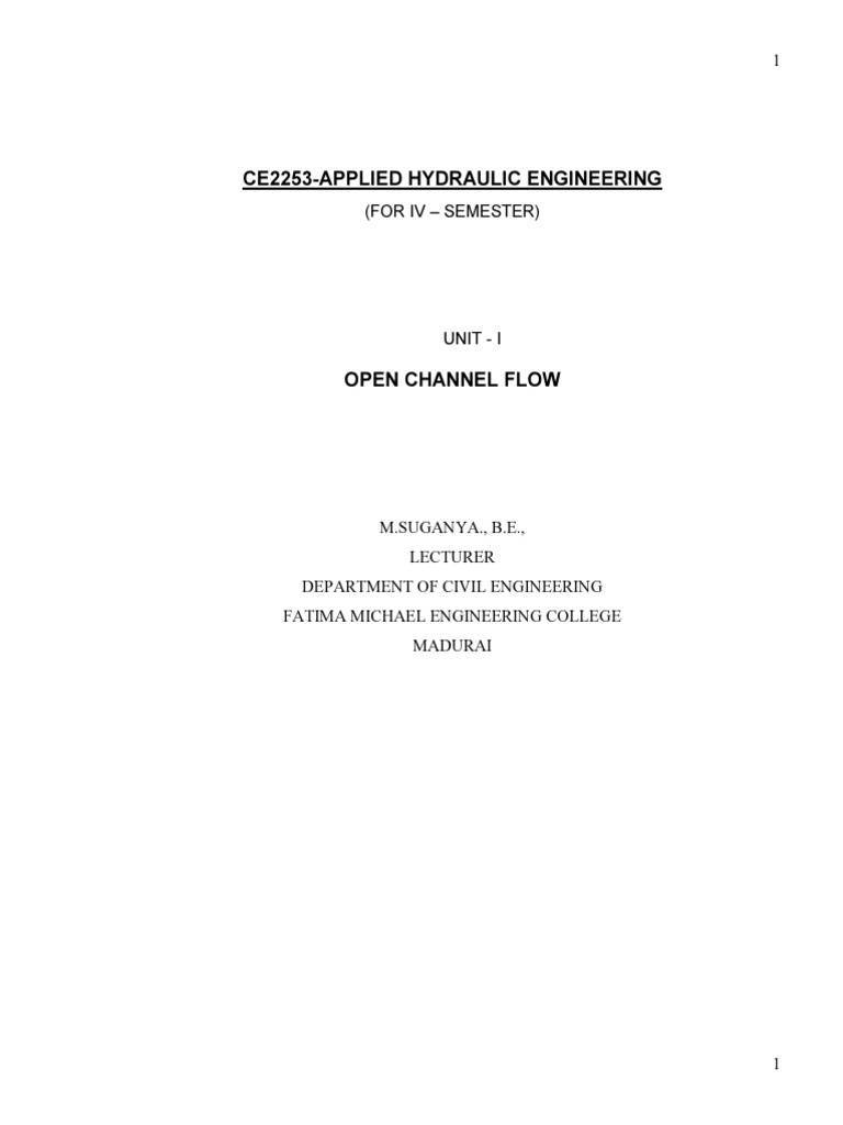 Applied Hydraulic Engineering Notes | PDF | Fluid Dynamics | Reynolds ...