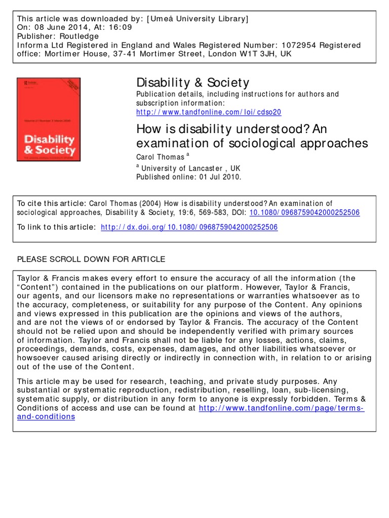 Thomas-How Is Disability Understood | PDF | Disability | Sociology
