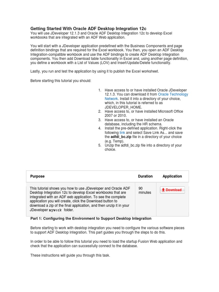 Getting Started With Oracle ADF Desktop Integration 12c | PDF ...