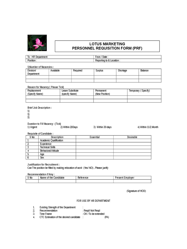 Personnel Requisition Form | PDF | Labour | Business