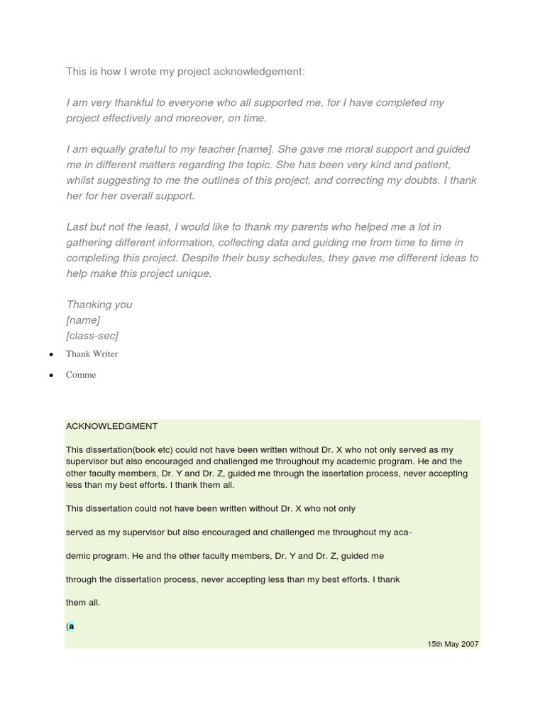 How To Write An Acknowledgement For A Project | PDF | Thesis | Behavior ...