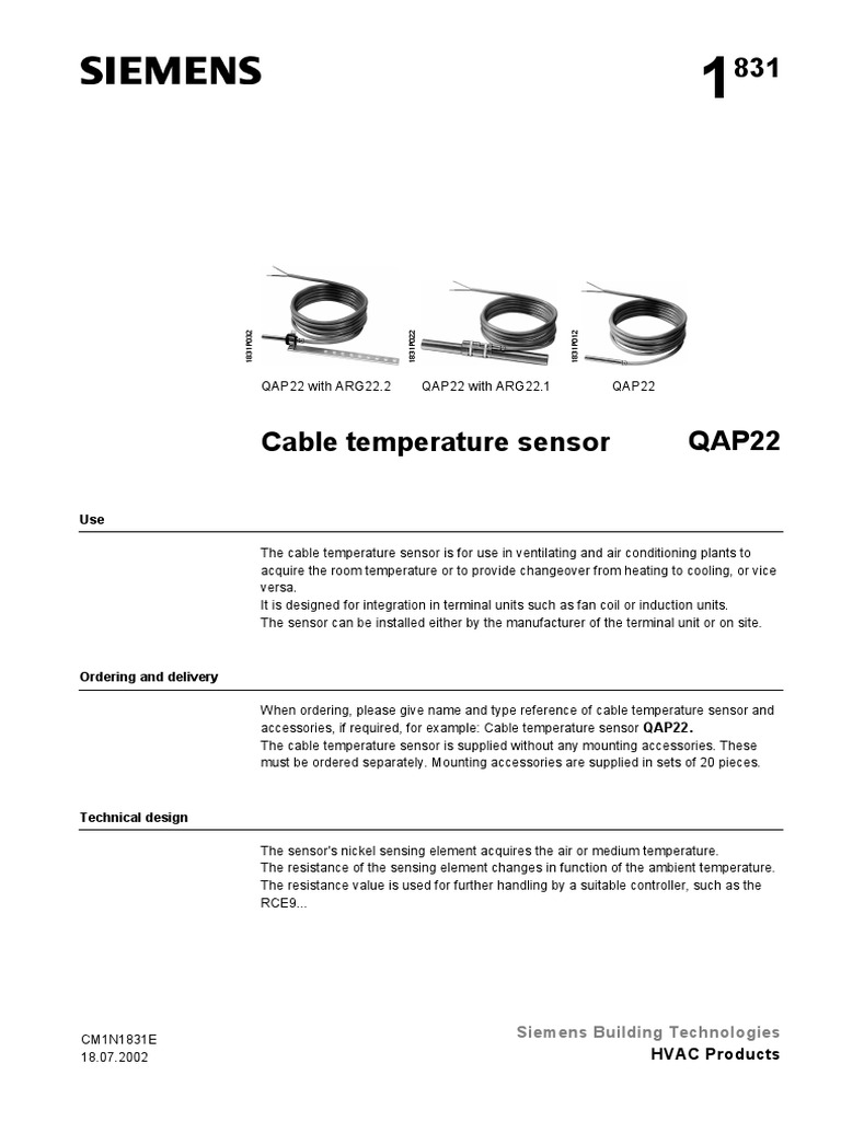 QAP22-Sensor de Temperatura | PDF | Hvac | Cable