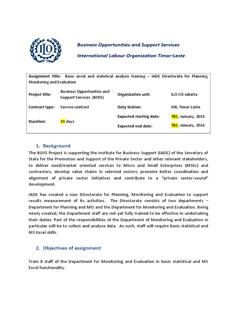 TOR Excel and Basic Stats Training For DPME | PDF | Monitoring And ...