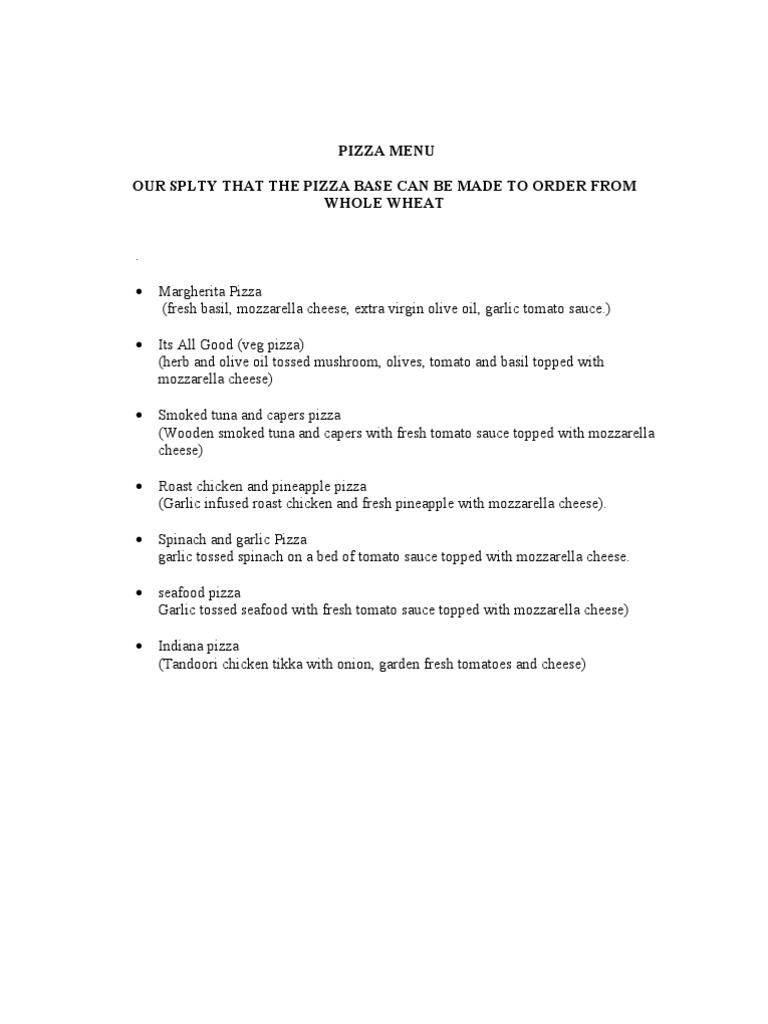 Gourmet Pizza Menu with Combos | PDF | Cooking, Food & Wine