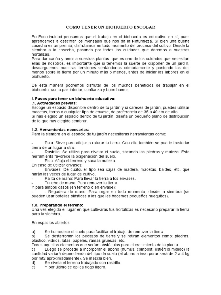 Como Tener Un Biohuerto Escolar | Siembra | Manejo de recursos naturales