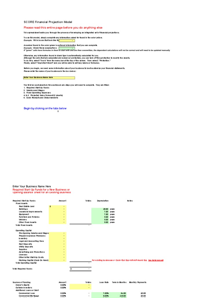 Score Financial Projection Template - 1 | PDF | Spreadsheet | Payments