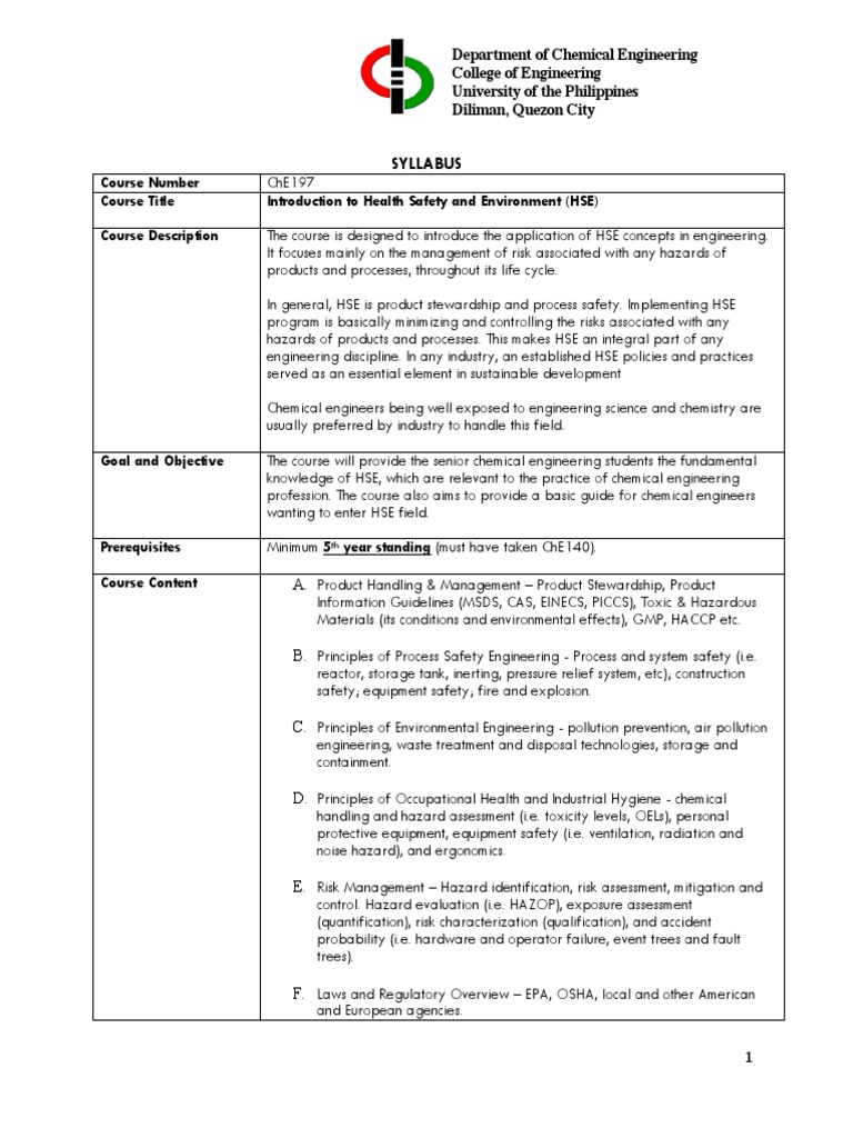 Introduction To Health Safety And Environment Hse A Comprehensive Syllabus Outlining 