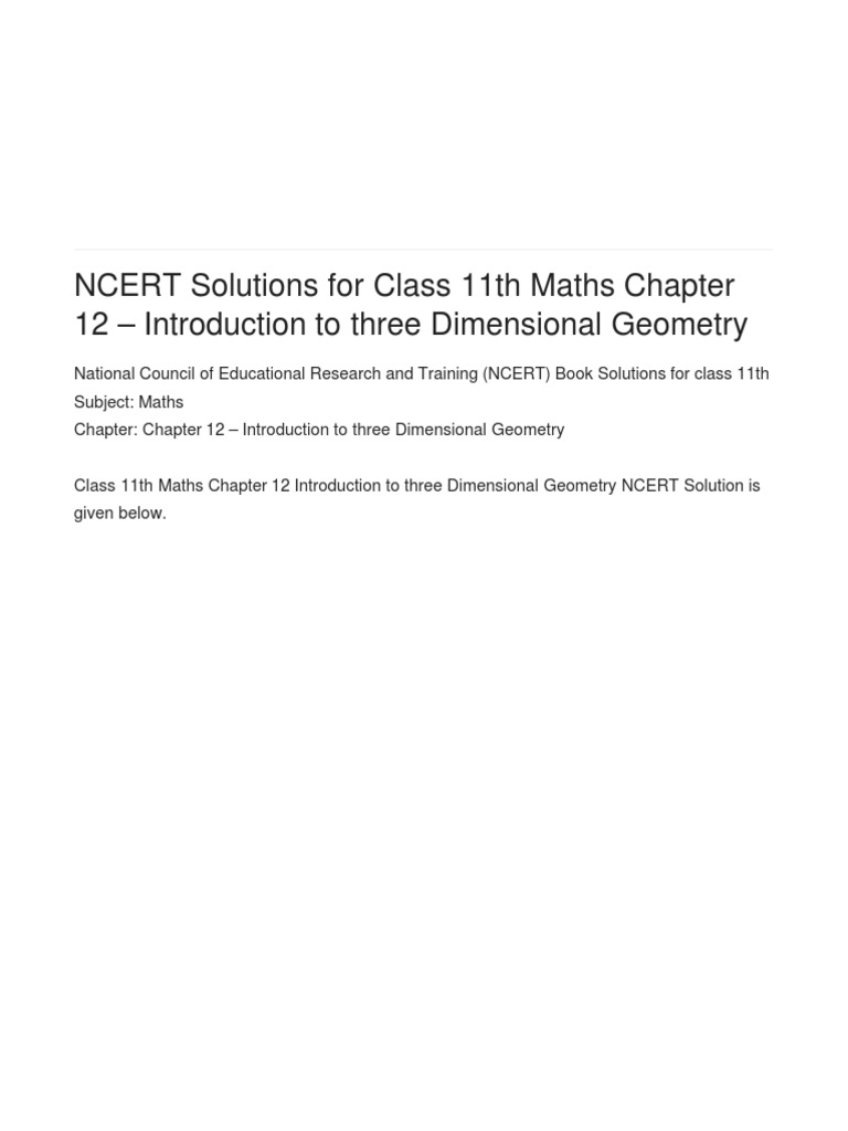 Class 11 Maths: 3D Geometry Solutions | PDF
