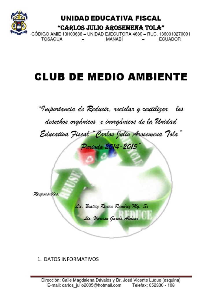 Proyecto de Club de Medio Ambiente | PDF | Reciclaje | Residuos