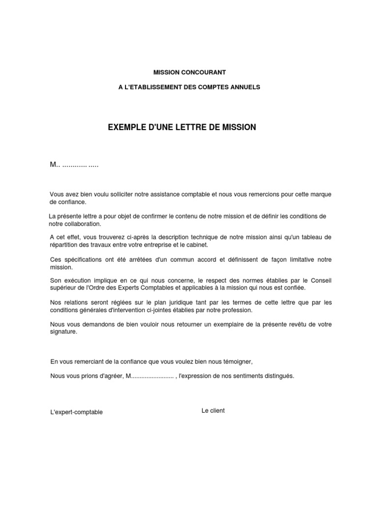 Lettre de mission comptable annuelle | PDF | Comptabilité | Business