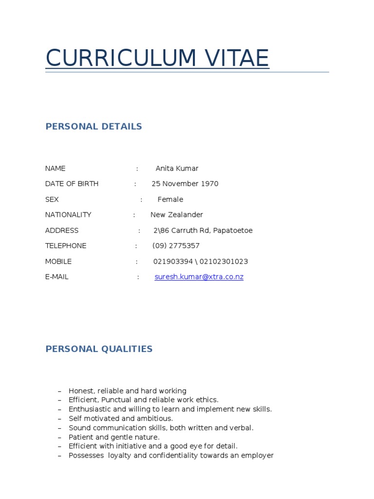 Curriculum Vitae: Personal Details | PDF