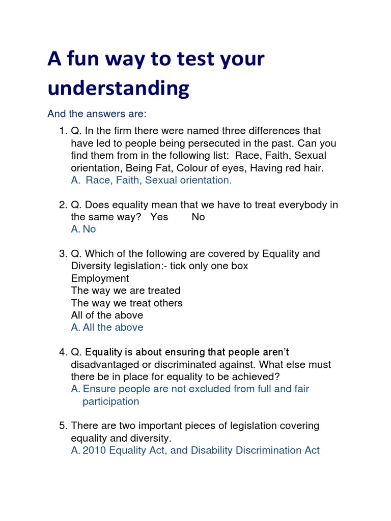 Equality and Diversity Quiz | PDF