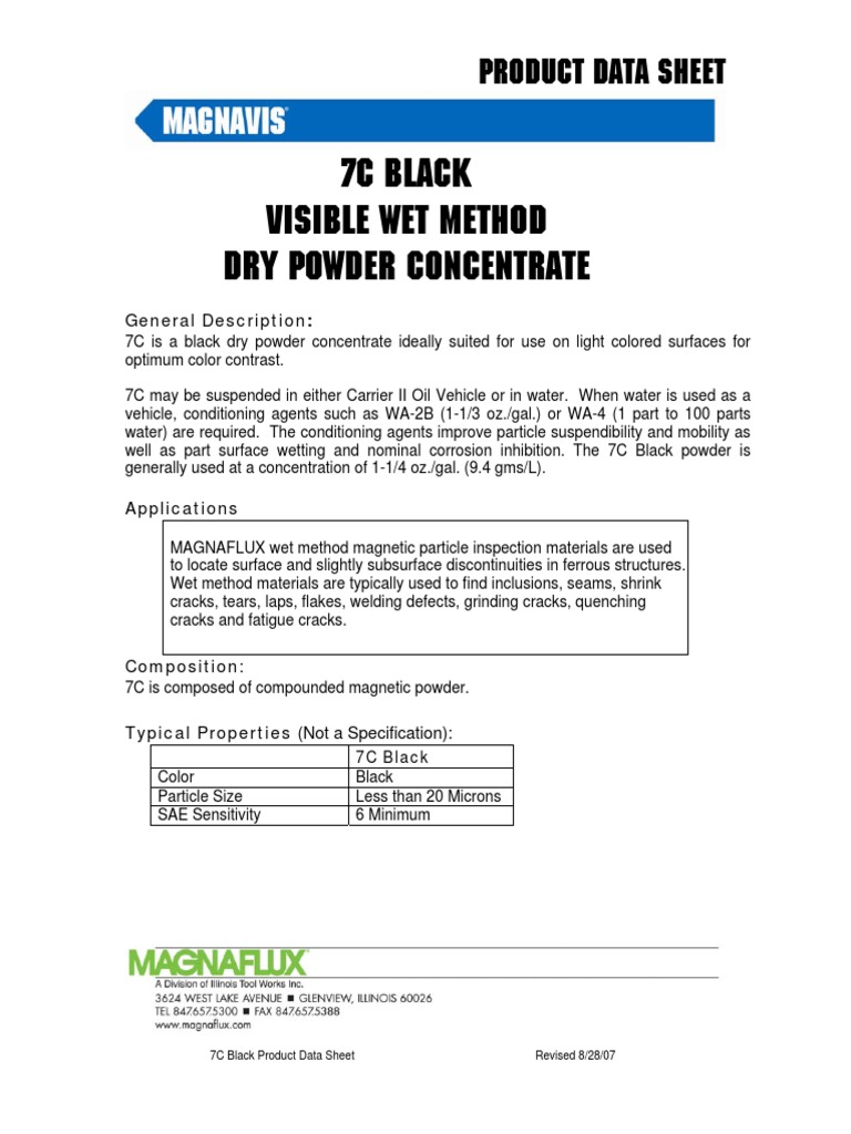 7C Black Visible Wet Method Dry Powder Concentrate: Product Data Sheet ...