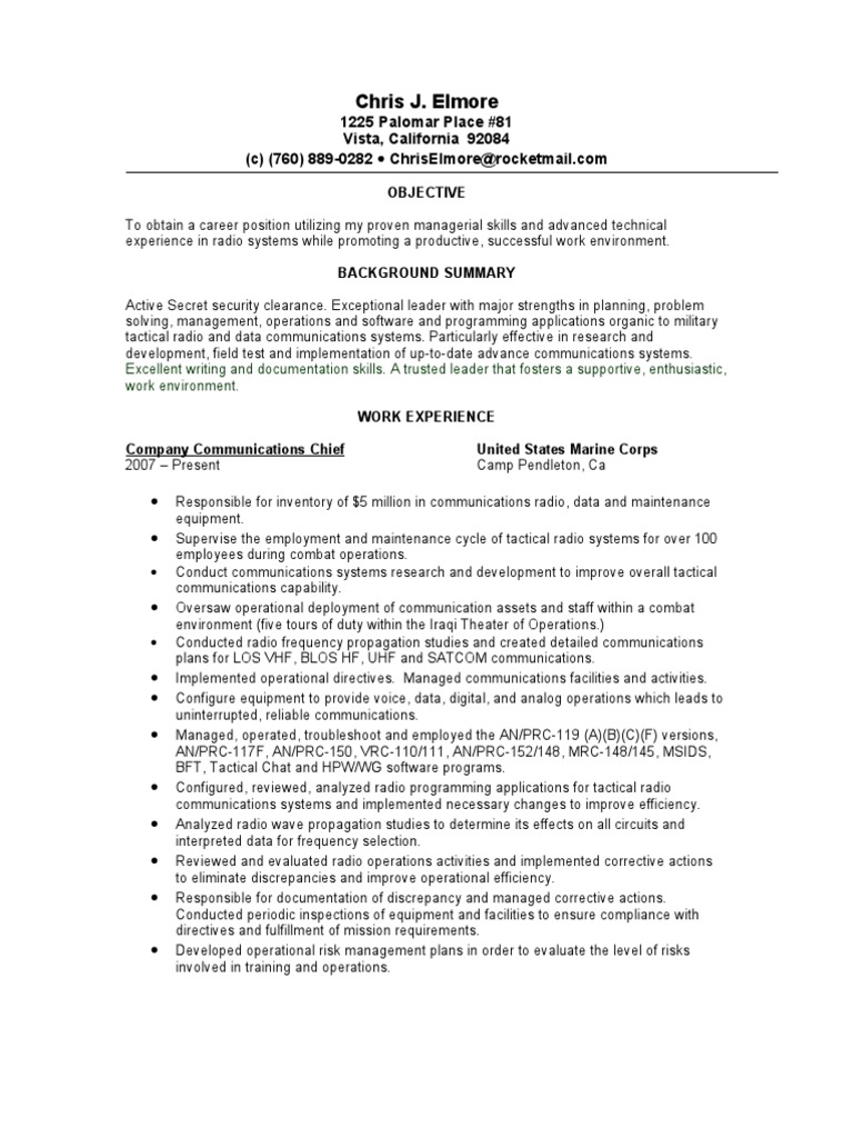 Chris Elmore | PDF | United States Marine Corps | Radio