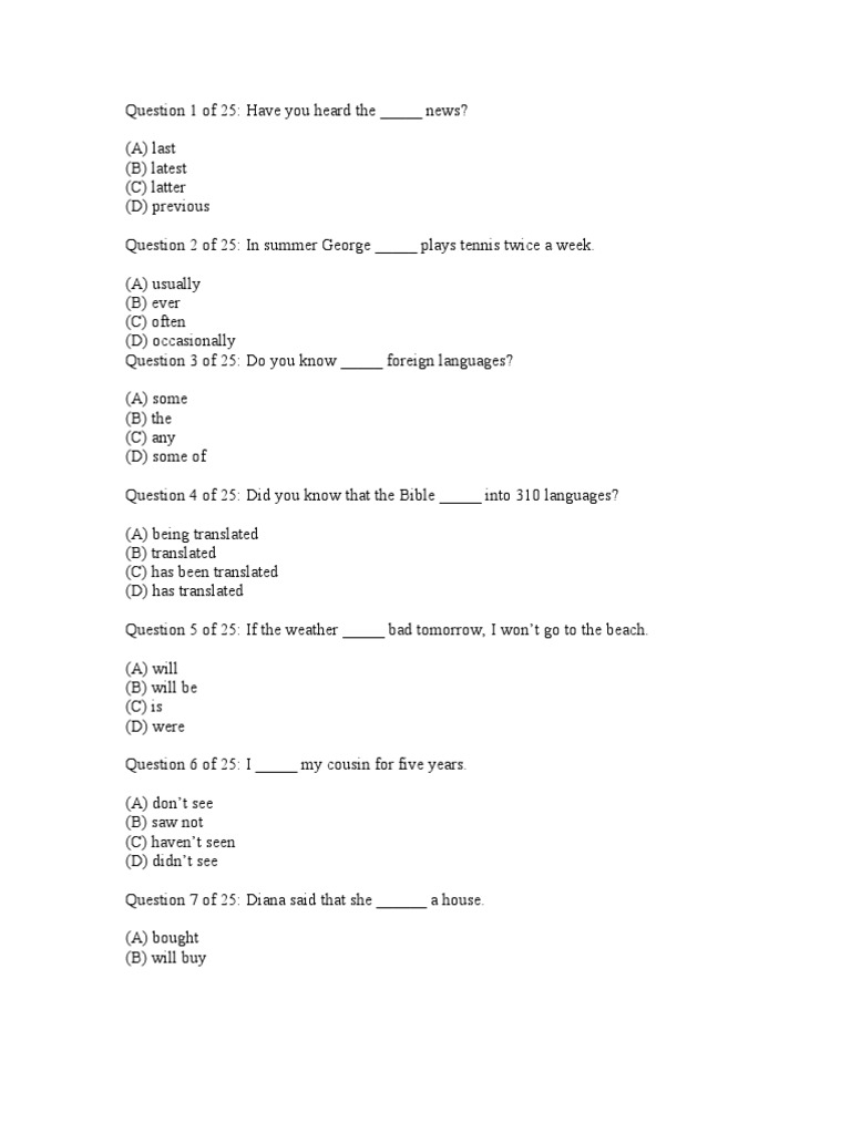 Question 1 of 25: Have You Heard The - News? | PDF | Teaching Methods ...