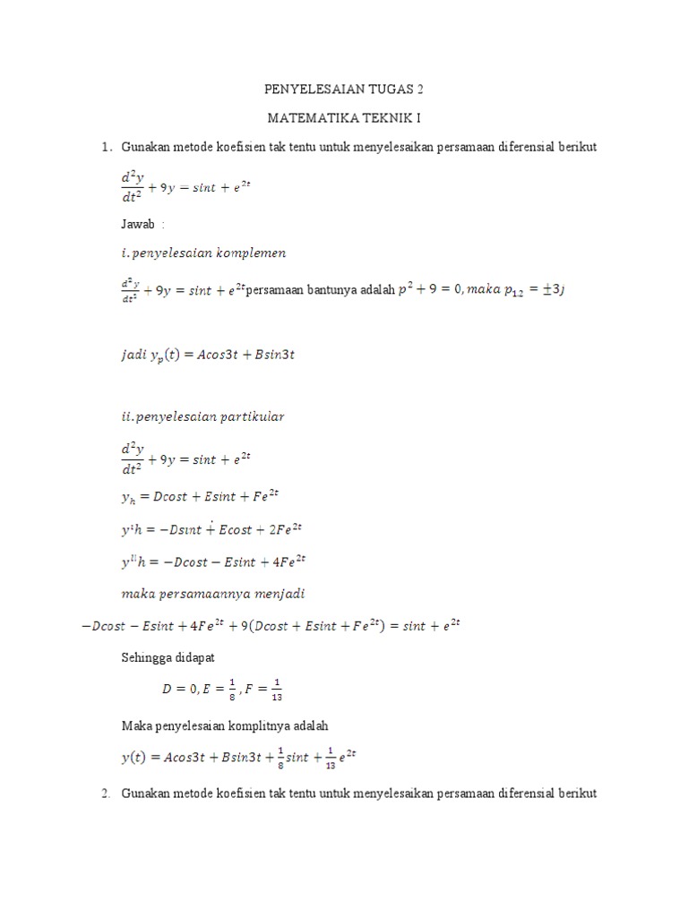 Soal Penyelesaian Koefisien Tak Tentu | PDF | Metode & Bahan Ajar ...