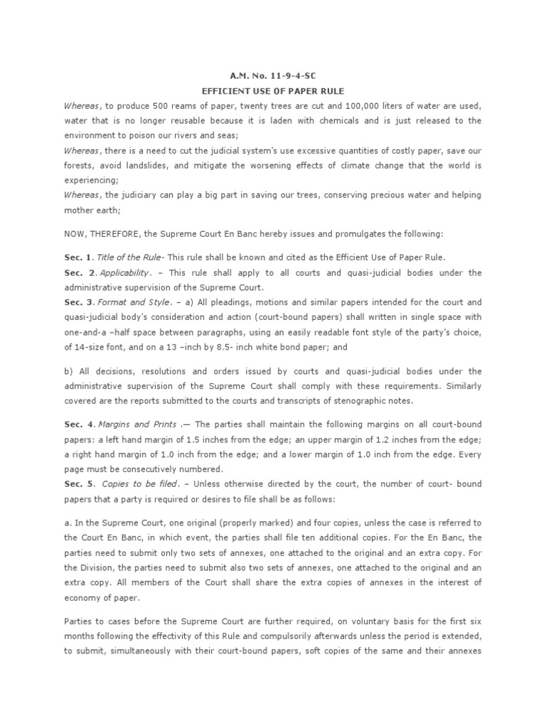 Efficient Use of Paper Rule for Courts | PDF | Supreme Courts | Supreme ...