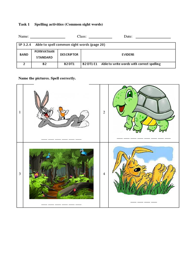 Name: Class: Date: SP 3.2.4 Able To Spell Common Sight Words (Page 20 ...