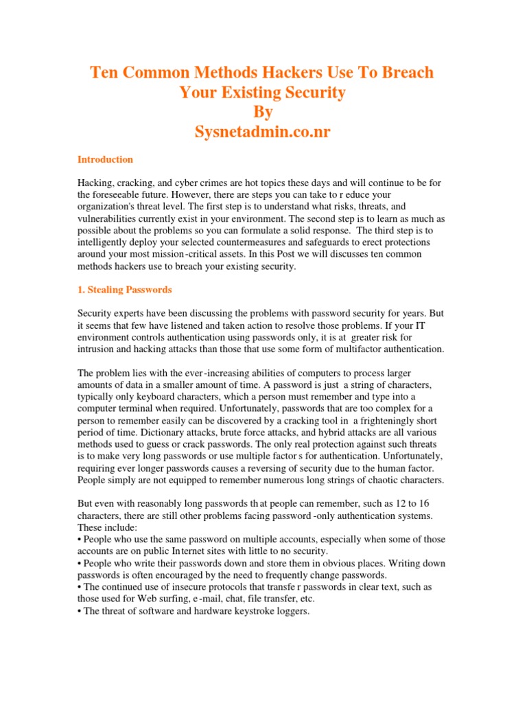 Common Hacking Methods | PDF | Password | Computer Security