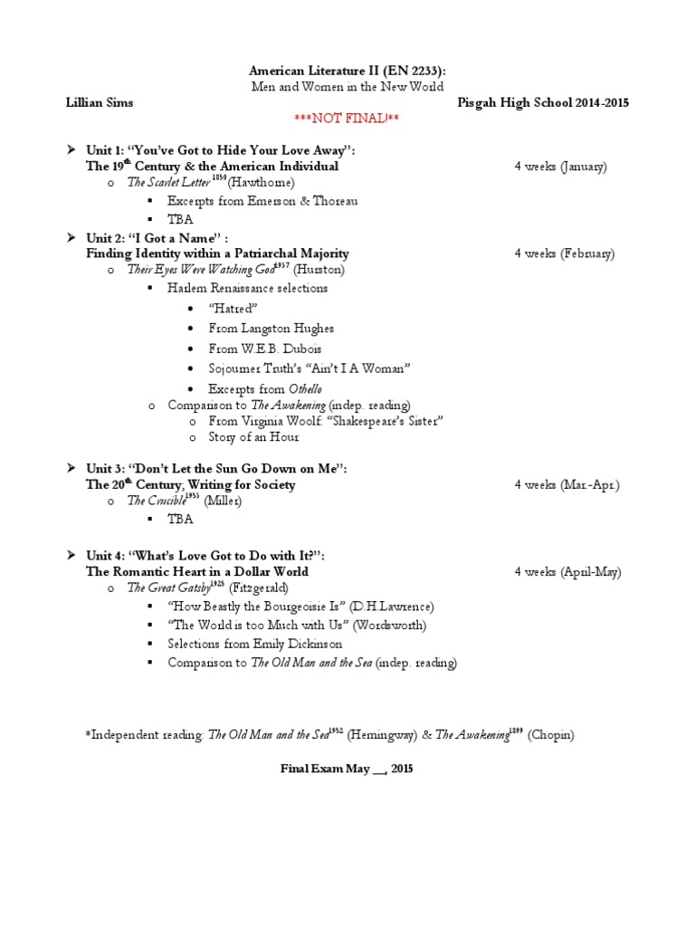 American Literature II Course Outline | PDF