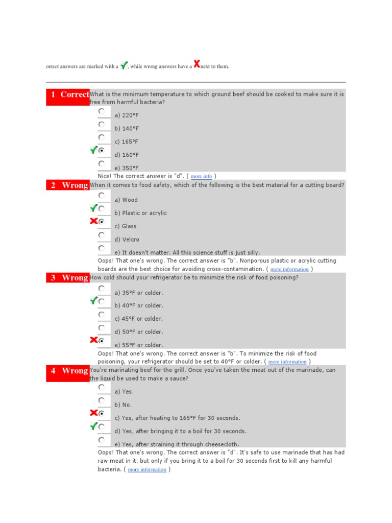 Food Safety and Saniation Questions | PDF | Foodborne Illness | Bleach